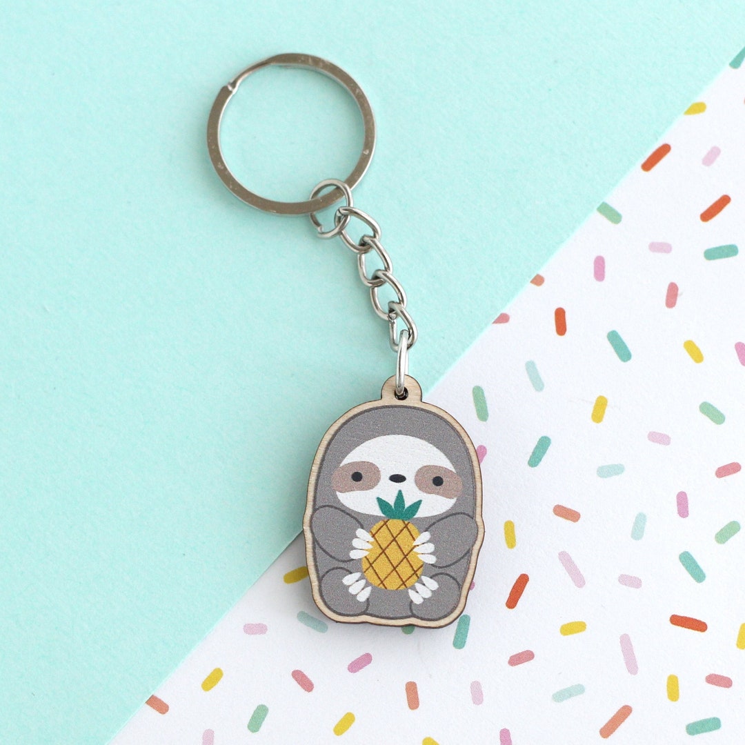 Pineapple Sloth Keychain. Wood Charm. Sloth Wooden Keychain. Animal ...