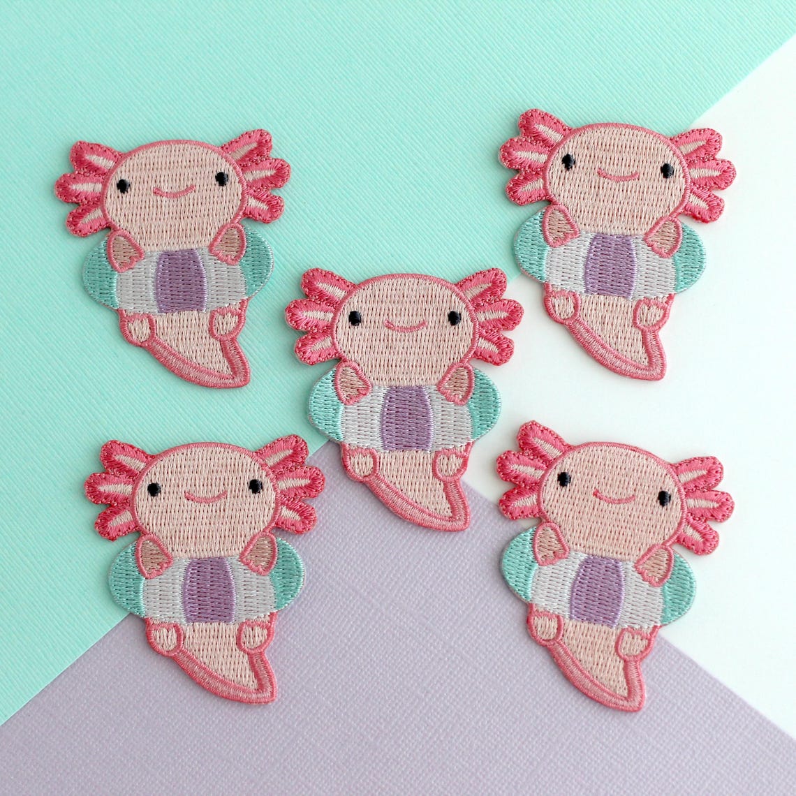 Axolotl in Floatie Embroidered Iron on Patch. Summer Animal Gift. Beach ...