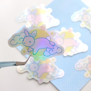 Holographic Bunny Sticker. Cute Rabbit Decal. Holo Waterproof Sticker ...