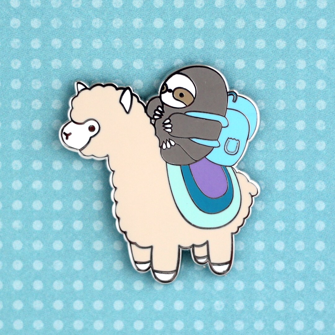 Sloth and Llama Enamel Pin silver. Cute Llama Gift. Alpaca Pin Badge ...