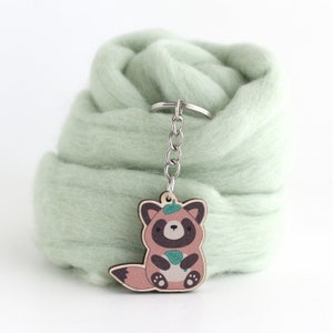 Tanuki Keychain. Wood Charm. Japanese Keychain. Wooden Jewelry ...