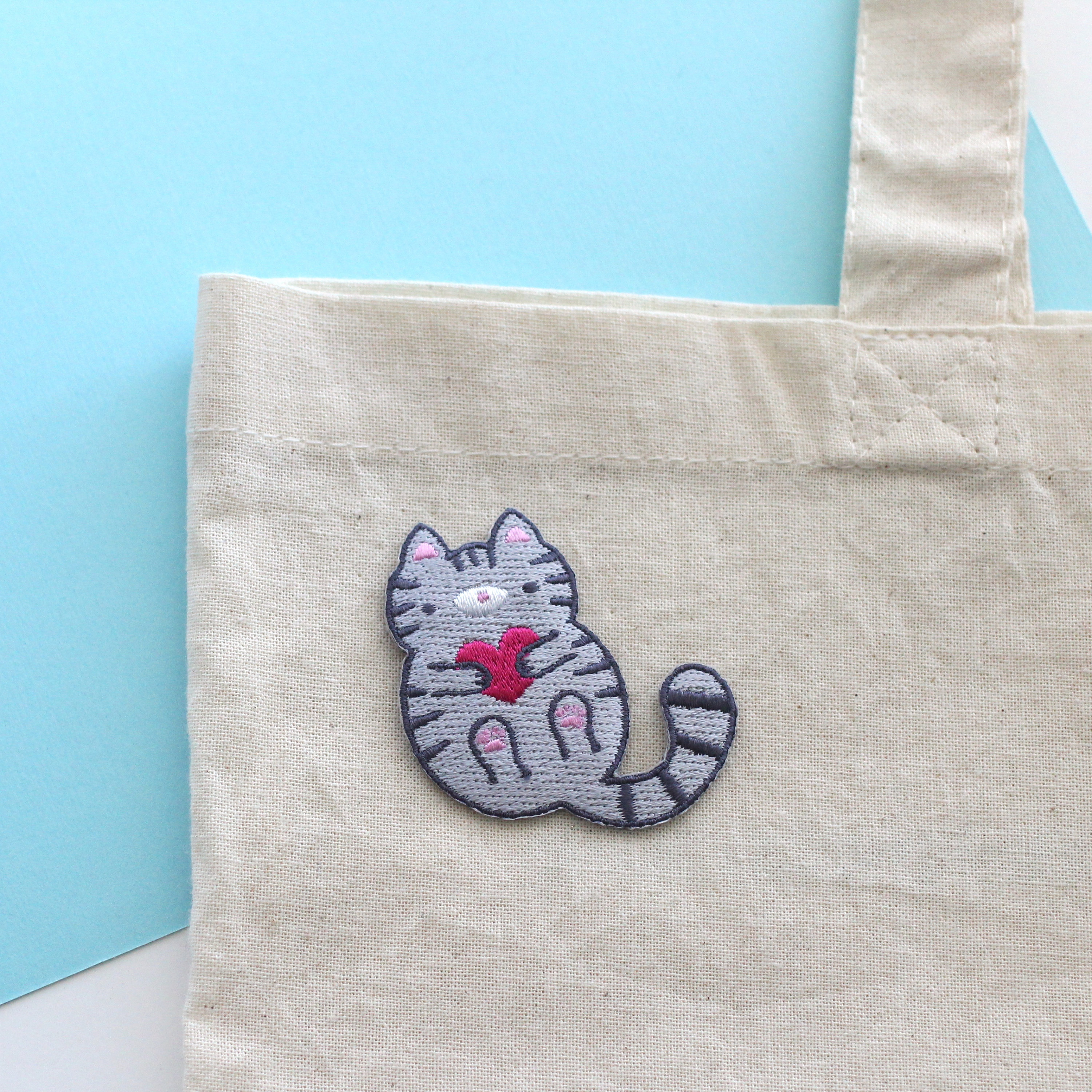 Grey Cat Patch. Tabby Cat Gift. Cute Iron on Patch for Jeans - Etsy