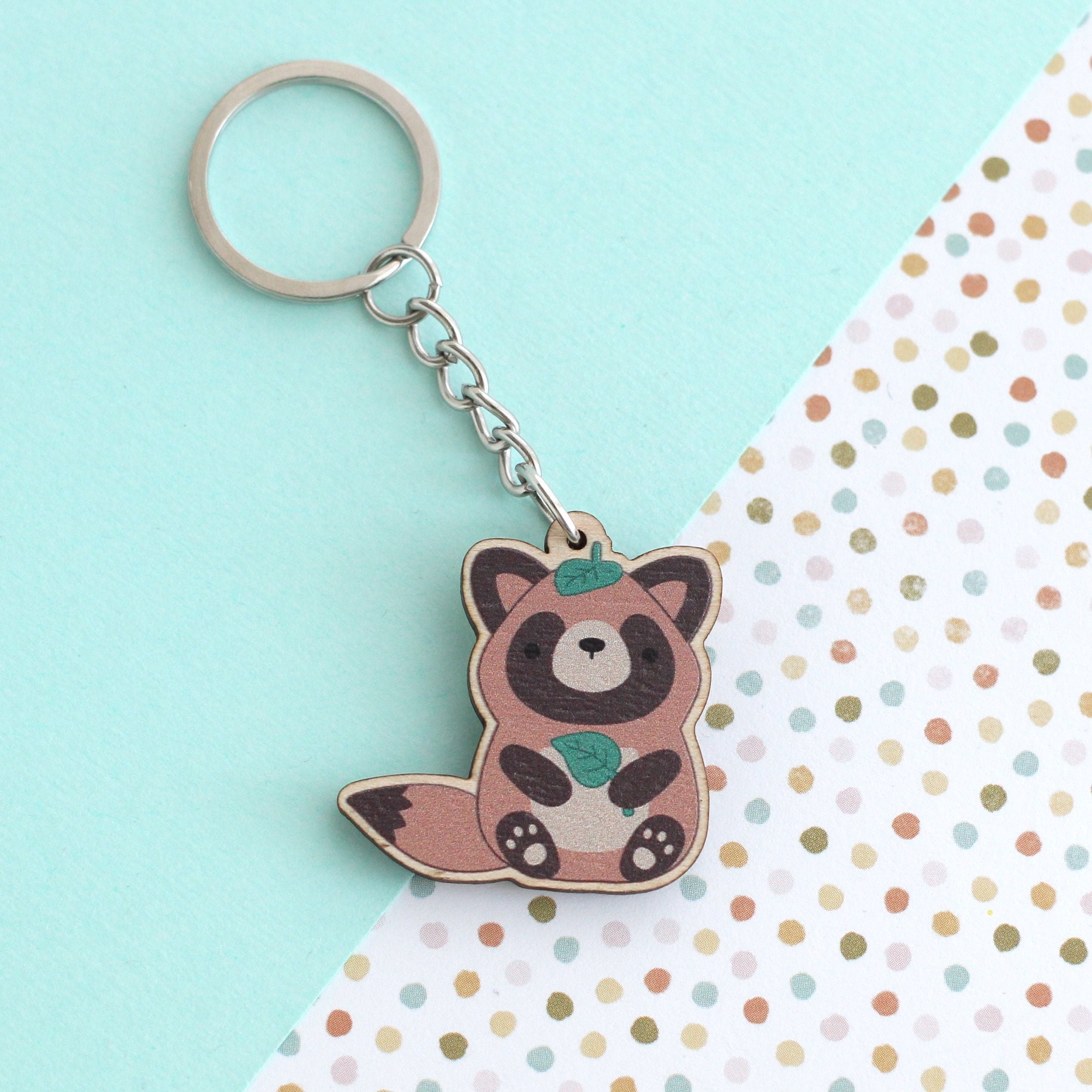 Tanuki Keychain. Wood Charm. Japanese Keychain. Wooden Jewelry ...