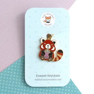 Bubble Tea Red Panda Enamel Keychain. Cute Red Panda Drinking Boba Tea ...