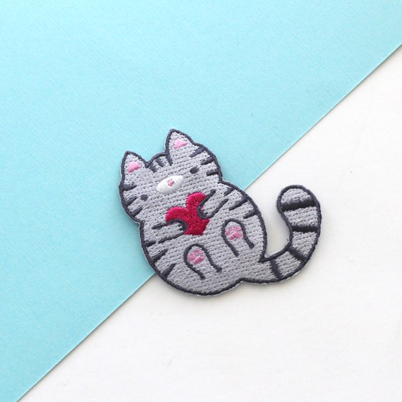 Grey Cat Patch. Tabby Cat Gift. Cute Iron on Patch for Jeans - Etsy