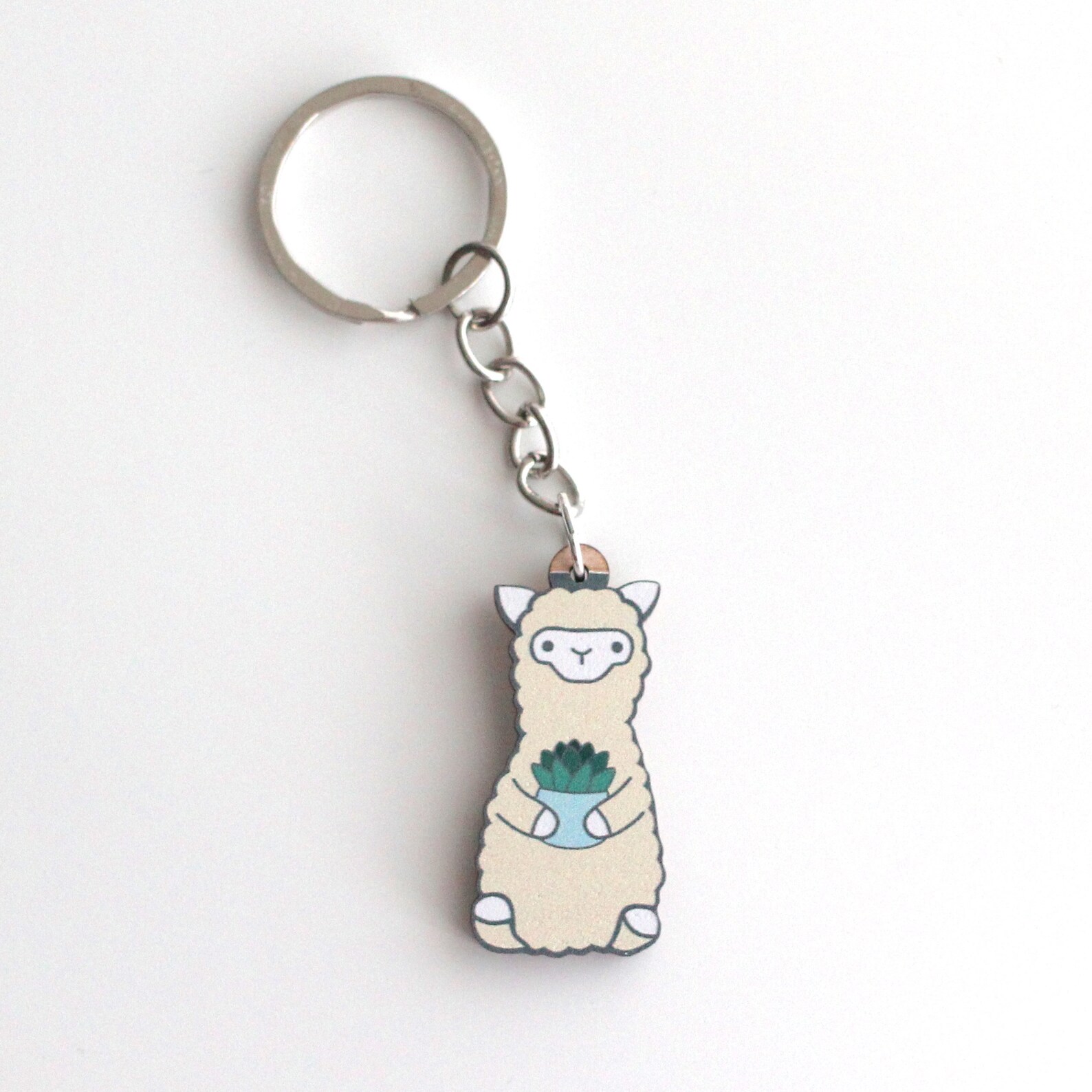 Alpaca Holding Succulent Keychain. Wood Charm. Cute Keychain. Alpaca ...