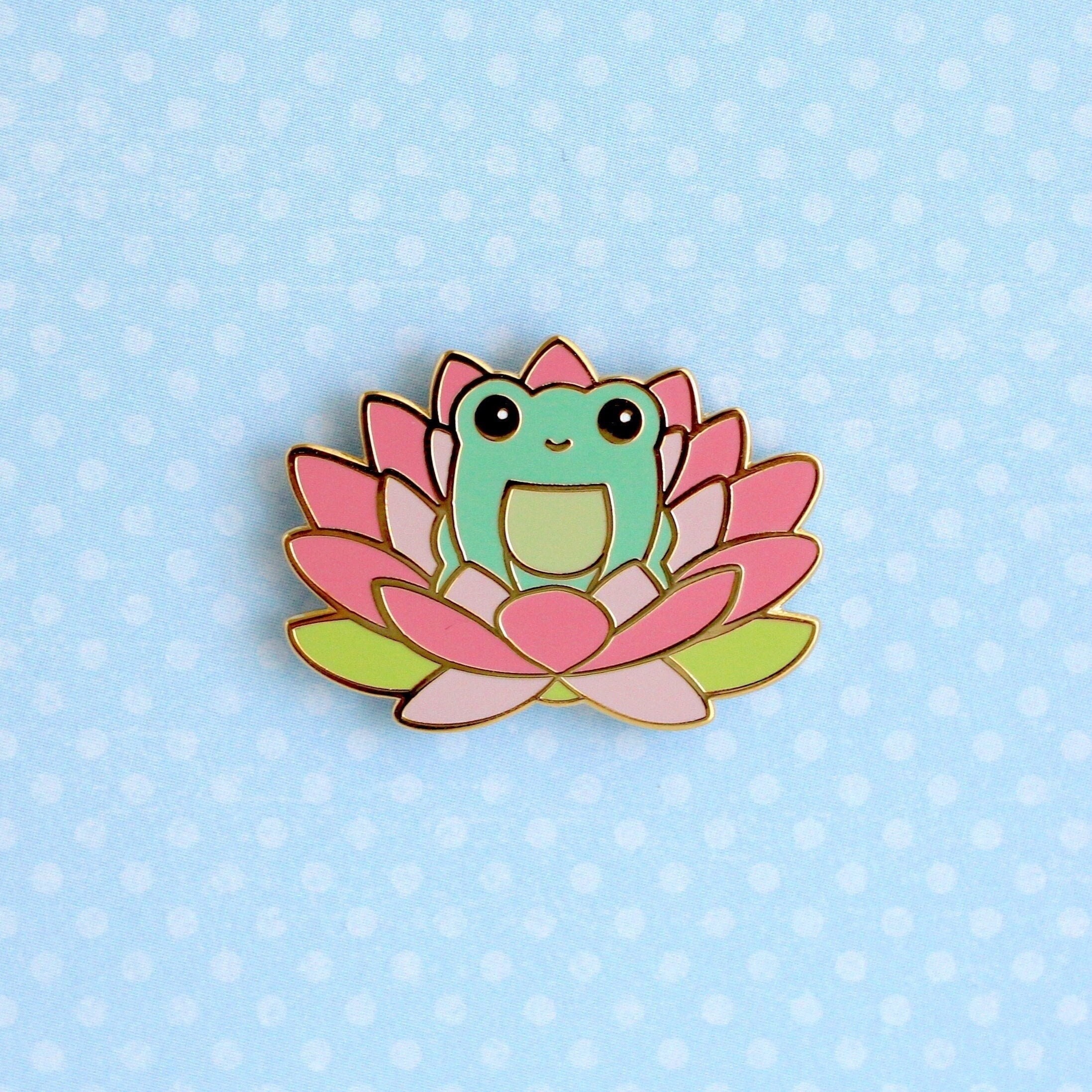 Pink Lotus Flower Frog Pin. Frog Enamel Pin. Kawaii Frog Pin. - Etsy