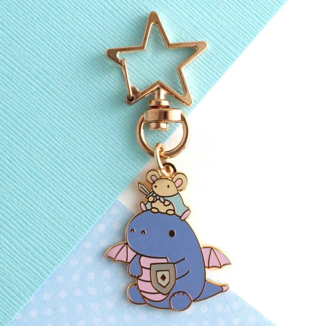 Mouse Knight and Purple Dragon Enamel Keychain. Cute Chubby Dragon ...