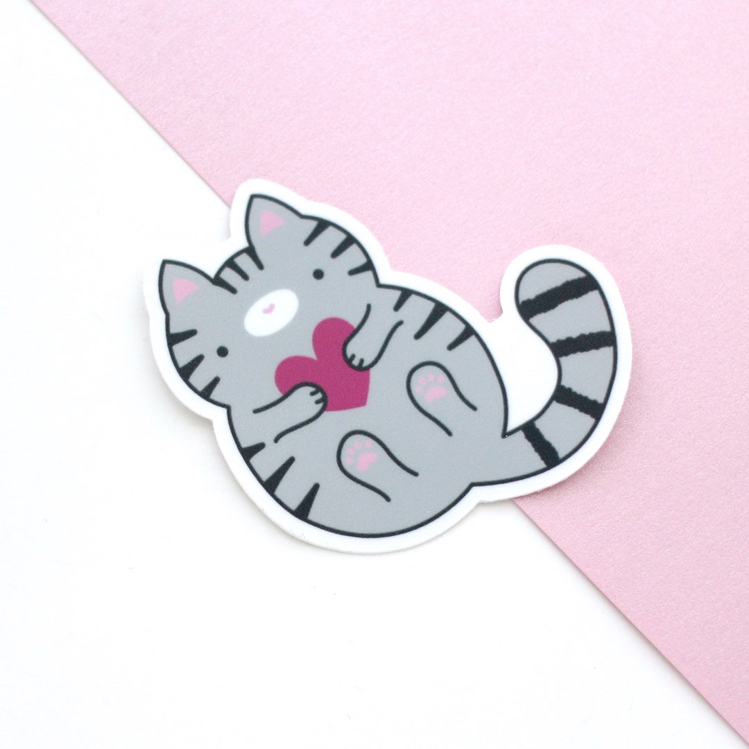 Grey Cat Vinyl Sticker. Cute Cat Decal. Kawaii Vinyl Sticker. Kitty ...
