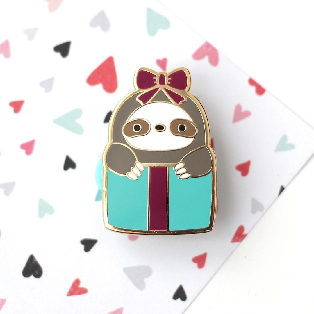 Gift Box Sloth Pin. Birthday Gift. Sloth Enamel Pin. Anniversary Gift ...