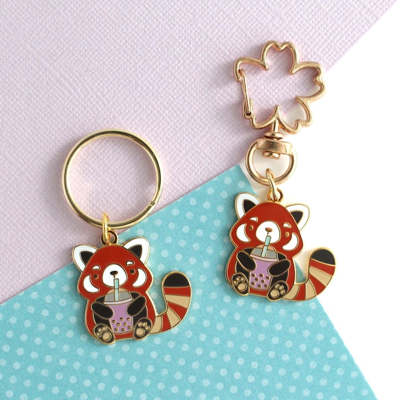 Bubble Tea Red Panda Enamel Keychain. Cute Red Panda Drinking Boba Tea ...