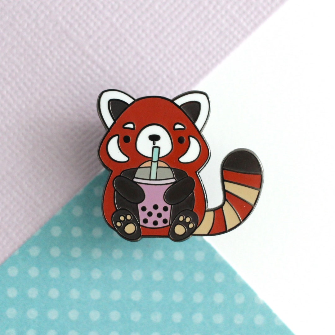 Red Panda Drinking Bubble Tea Enamel Pin. Gift for Boba Lovers. Red ...