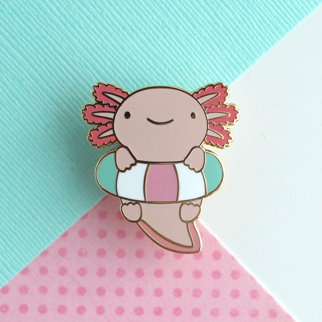 Axolotl in a Floatie Enamel Pin. Axolotl Lapel Pin. Summer Animal Gift ...
