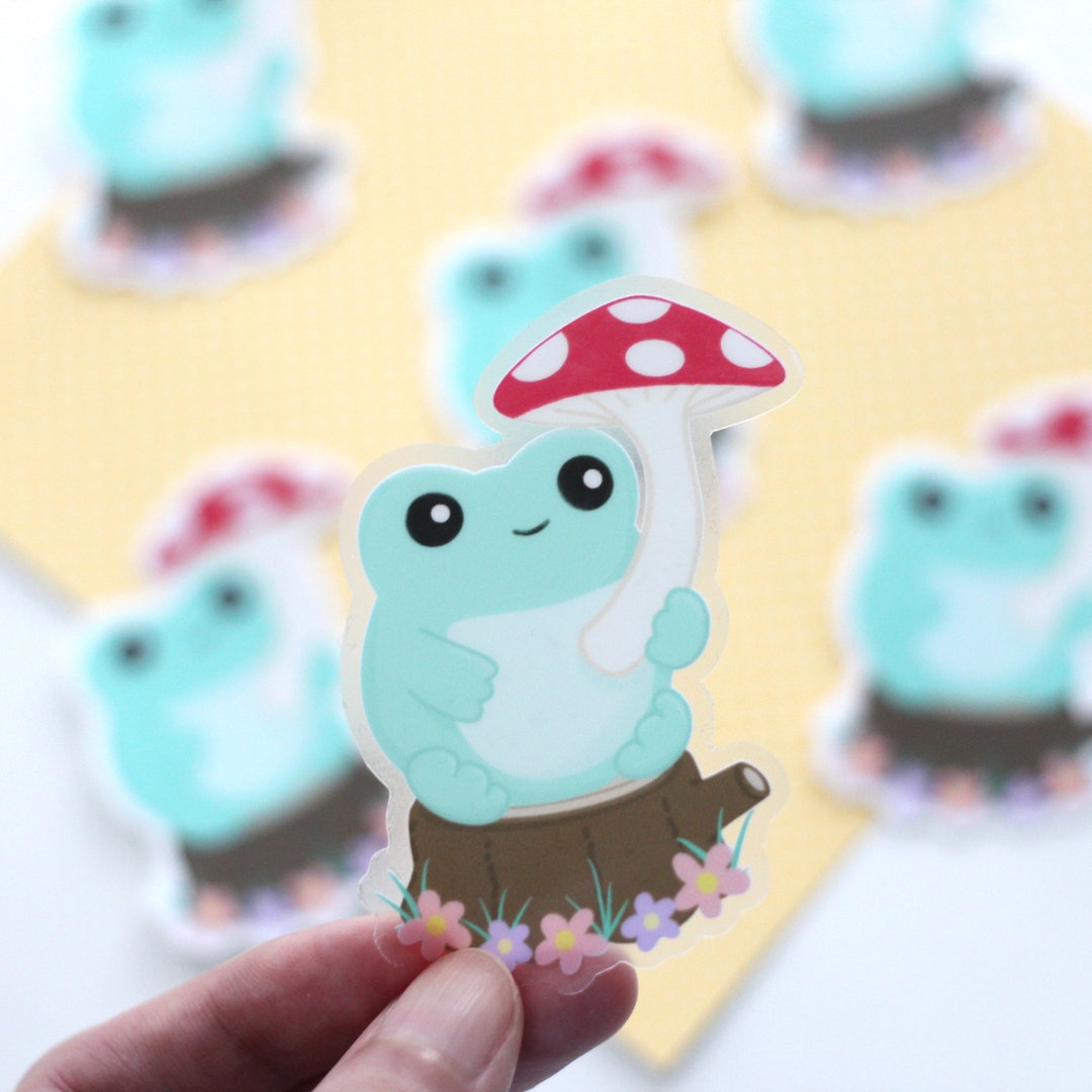 Cute Frog Sticker. Clear Vinyl Sticker. Green Frog Stationery. Laptop ...