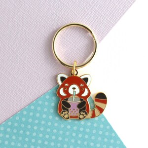 Bubble Tea Red Panda Enamel Keychain. Cute Red Panda Drinking Boba Tea ...