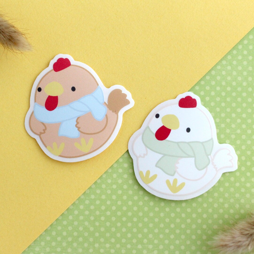 Cozy Brown and White Chicken Clear Vinyl Sticker Duo. Cute Bird Sticker ...