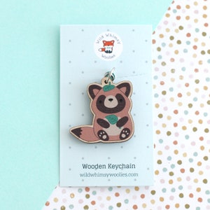 Tanuki Keychain. Wood Charm. Japanese Keychain. Wooden Jewelry ...
