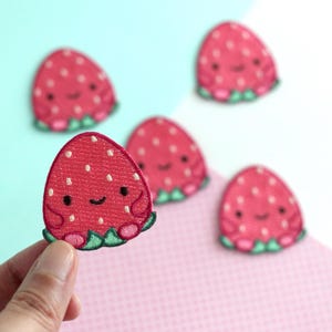 Happy Strawberry Embroidered Iron on Patch. Smiling Fruit Patch. Summer ...