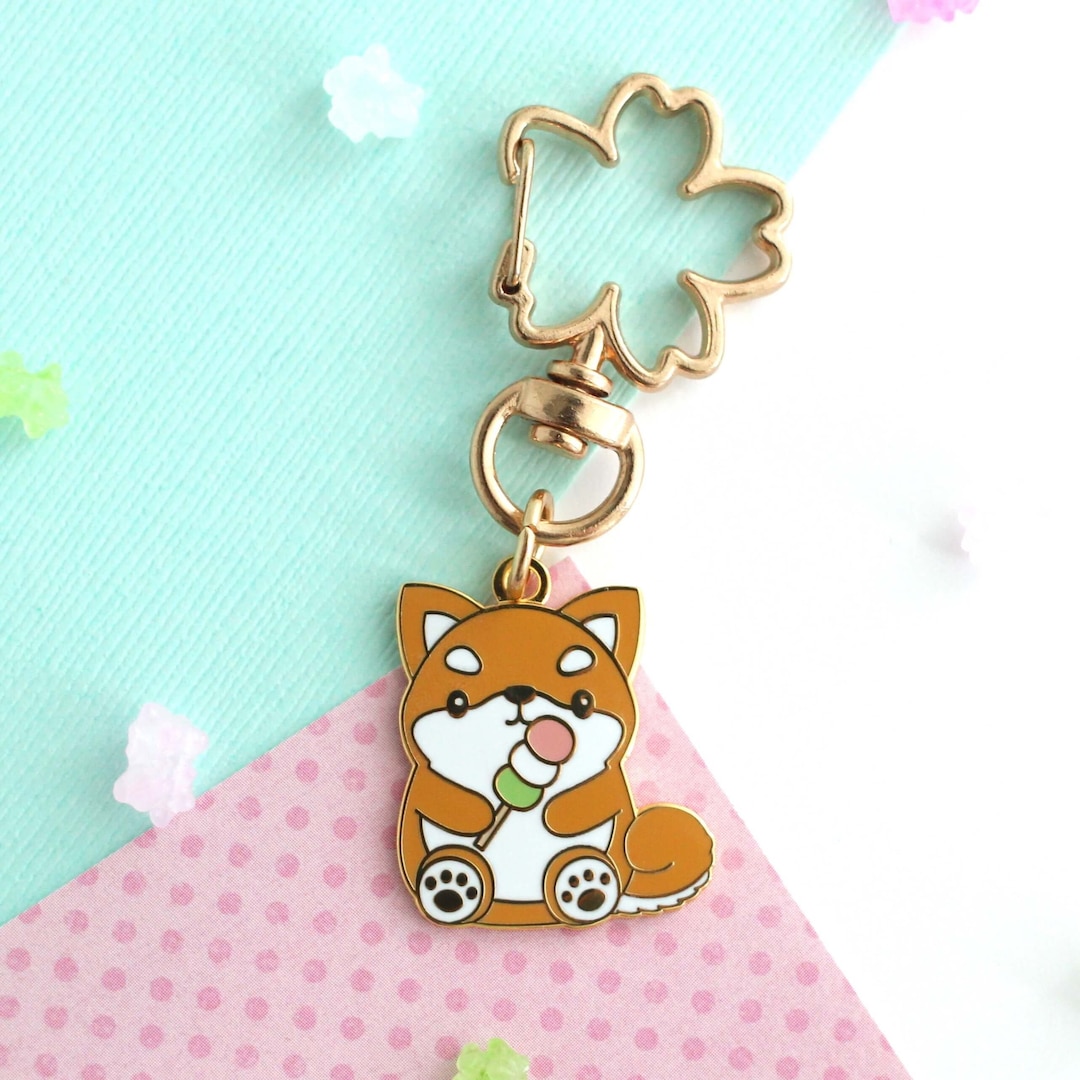 Shiba Inu Holding a Dango Enamel Keychain. Dog Eating Japanese Snack ...