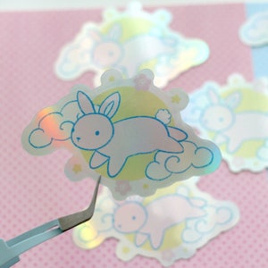Holographic Bunny Sticker. Cute Rabbit Decal. Holo Waterproof Sticker ...