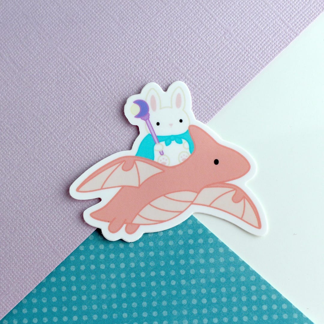 Bunny Mage Riding Dragon Vinyl Sticker. Magical Bunny Decal. Fantasy ...