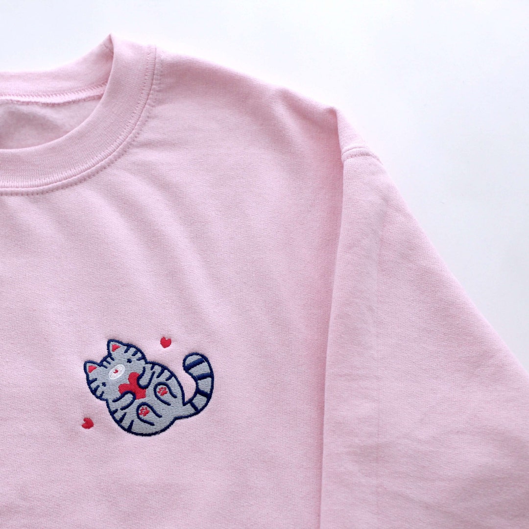 Embroidered Tabby Cat Sweatshirt. Crewneck Sweatshirt. Unisex Adult ...