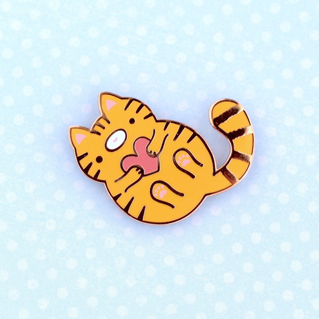 Cat Enamel Pin. Hard Enamel Pin. Cat Jewelry. Kawaii Pin Cute. Orange ...