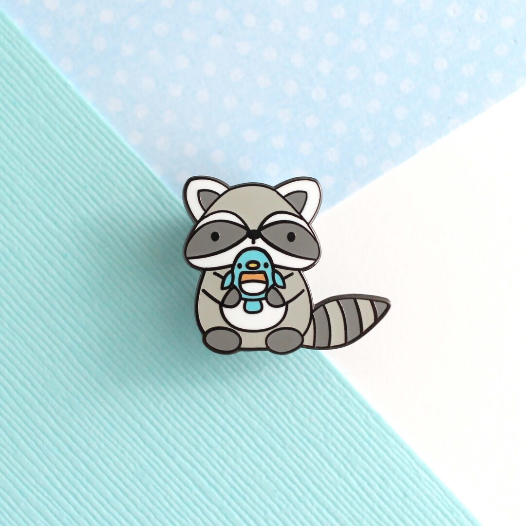 Raccoon Enamel Pin. Raccoon Holding Blue Bird Enamel Pin. Cute - Etsy