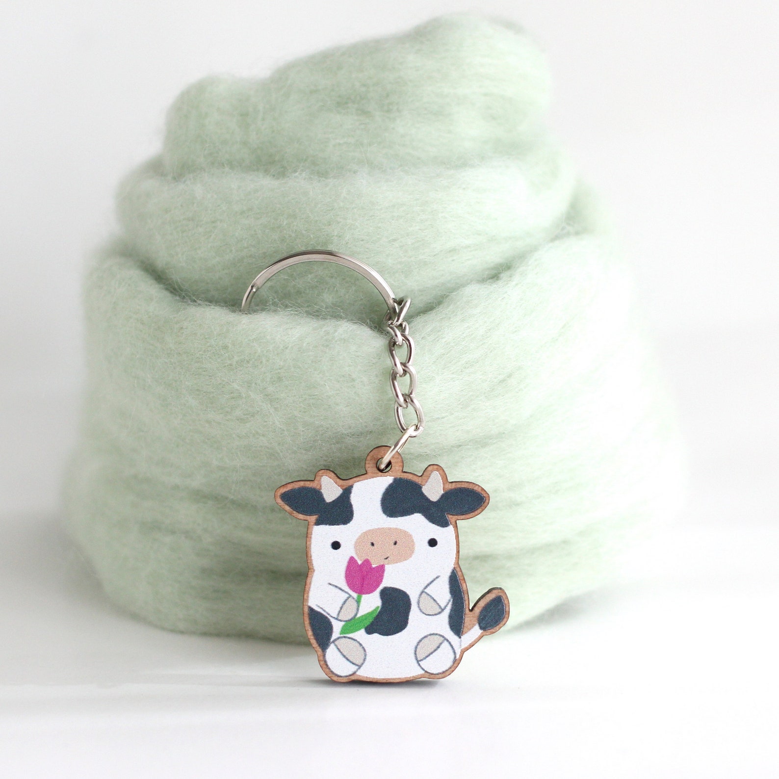 Cute Cow Keychain. Wooden Keyring. Cute Purse Charm. Animal - Etsy