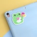 Frog Vinyl Sticker. Frog Holding Flowers and a Heart. Waterproof Frog ...
