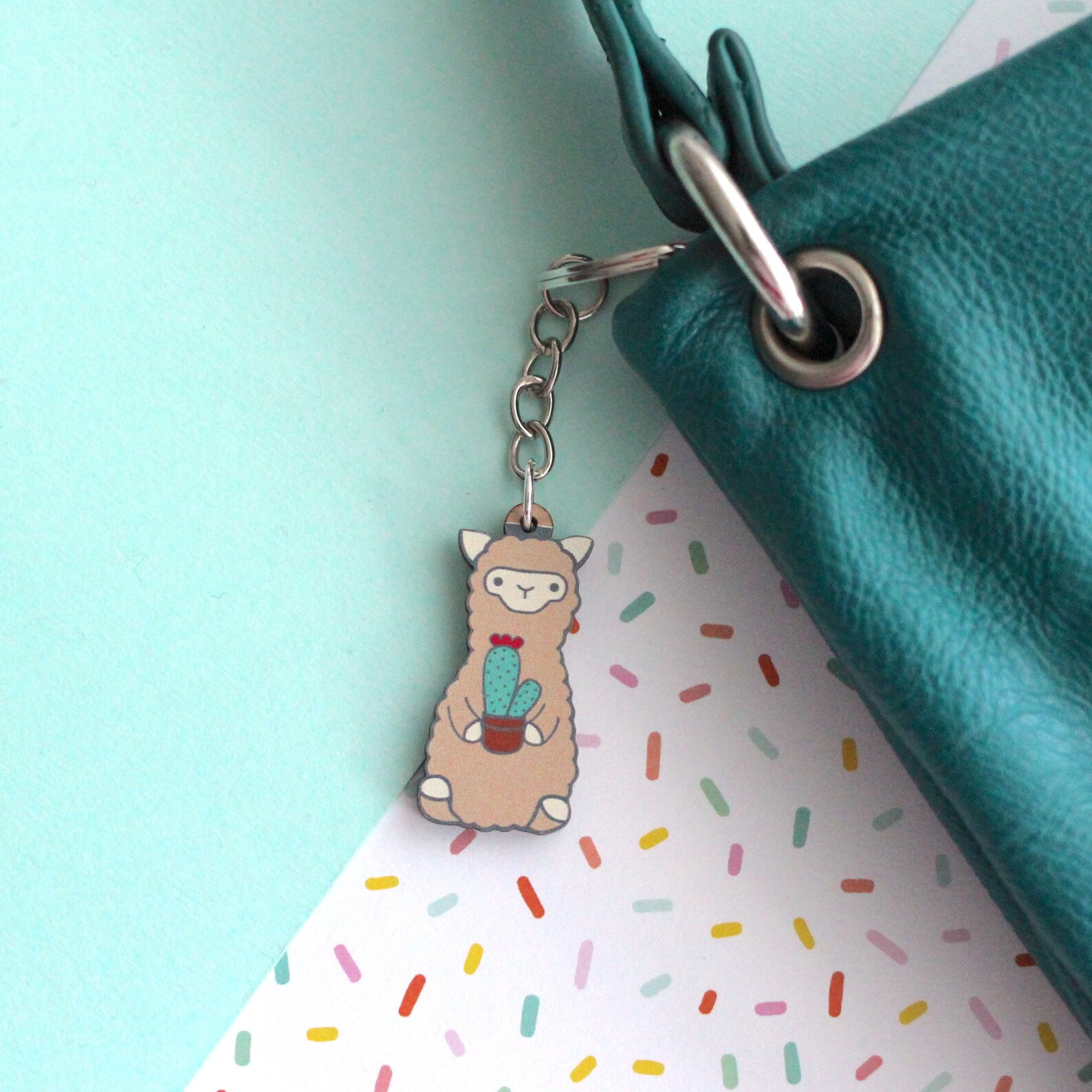 Cactus Alpaca Keychain. Wooden Charm. Llama Keychain. - Etsy