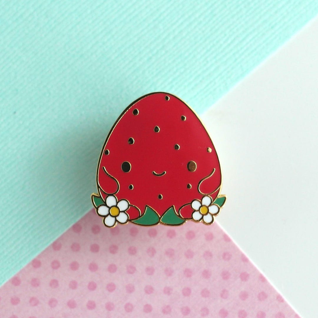 Happy Strawberry Enamel Pin. Happy Fruit Brooch. Smiling Fruit Lapel ...