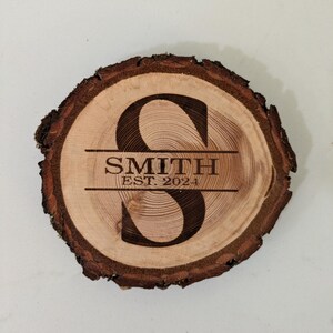 Custom Monogram Engraved Live Edge Wood Coaster Set - Etsy