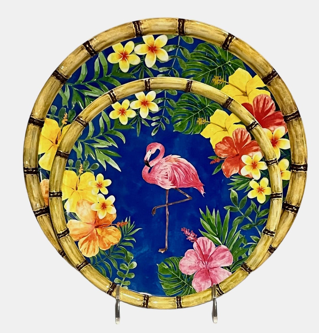 8pc Set Floral Flamingo Dinner Plates and Salad Plates Indoor Outdoor ...