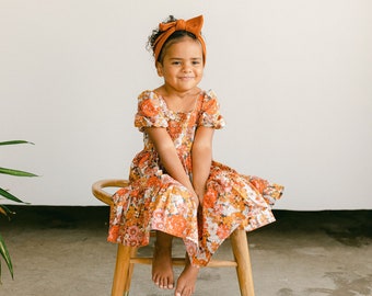 Girls Fall Floral Dress, Toddler Boho Clothes, Autumn Harvest Pumpkin ...