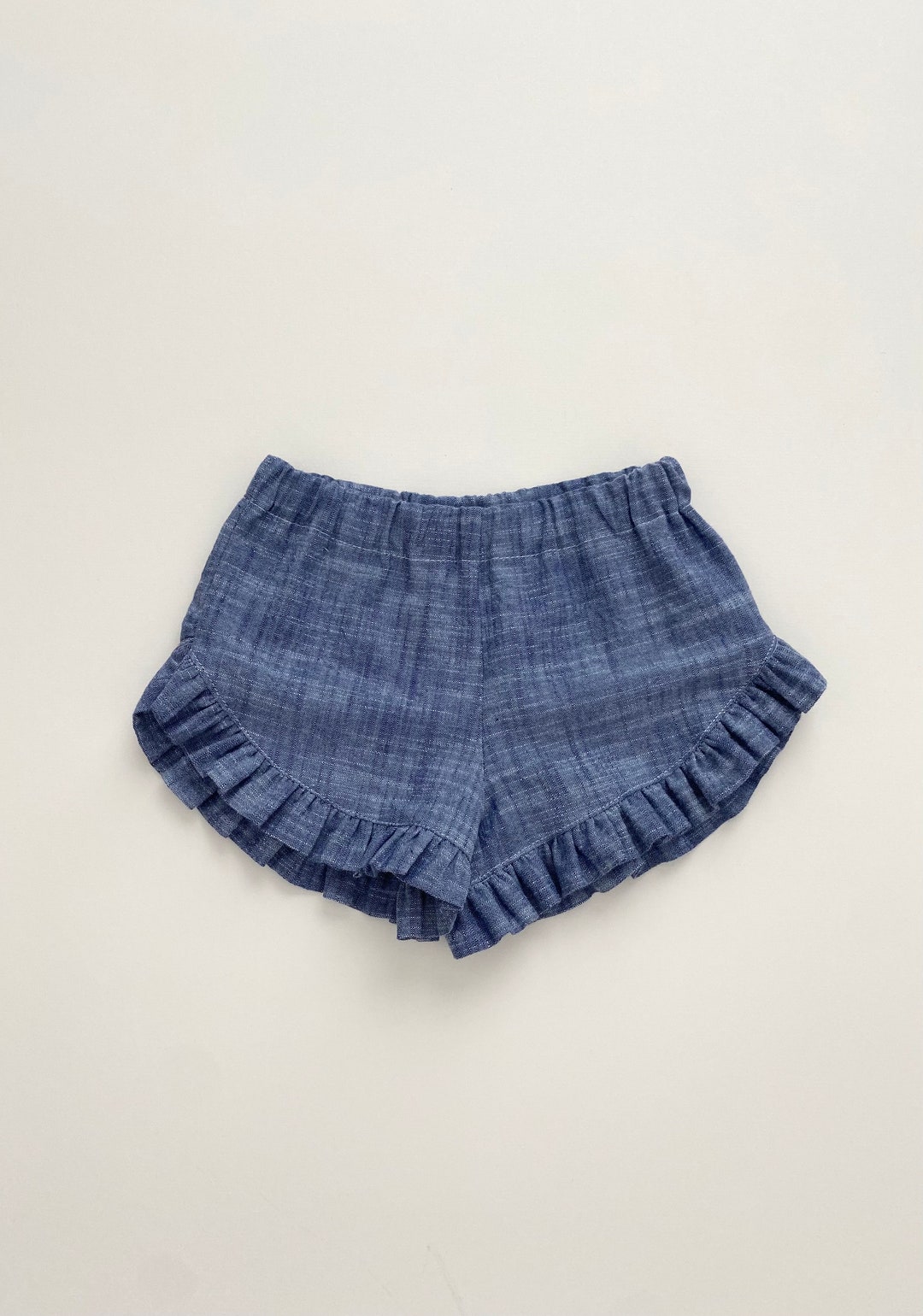 Girls Ruffle Shorts, Summer Shorts, Yarn Dyed Denim Cotton Shorts - Etsy