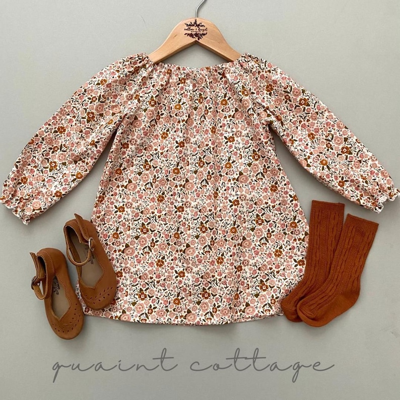 Floral Long Sleeve Fall Baby Dress: Earth Tone Cotton, Handmade ...