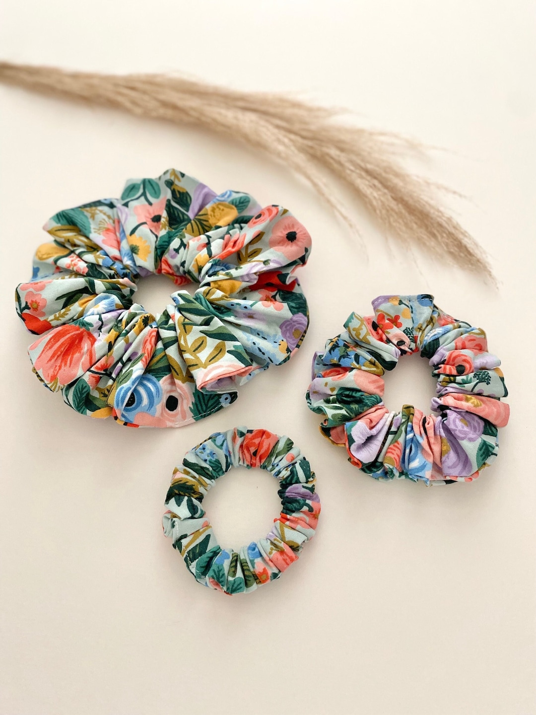 Rifle Paper Co. Mint Floral Scrunchie Set: Handmade Cotton Hair Tie - Etsy