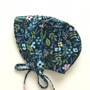 Navy Blue Baby Girl Bonnet, Summer Sun Hat, Reversible Brimmed ...