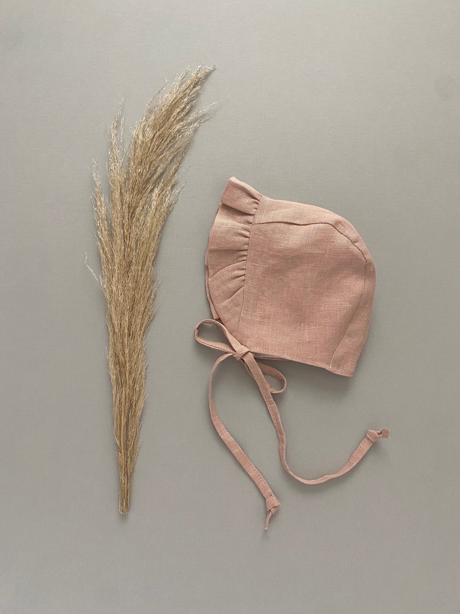 Ruffled Linen Baby Bonnet: Ivory, Dusty Pink Blue Ruffle Bonnet ...