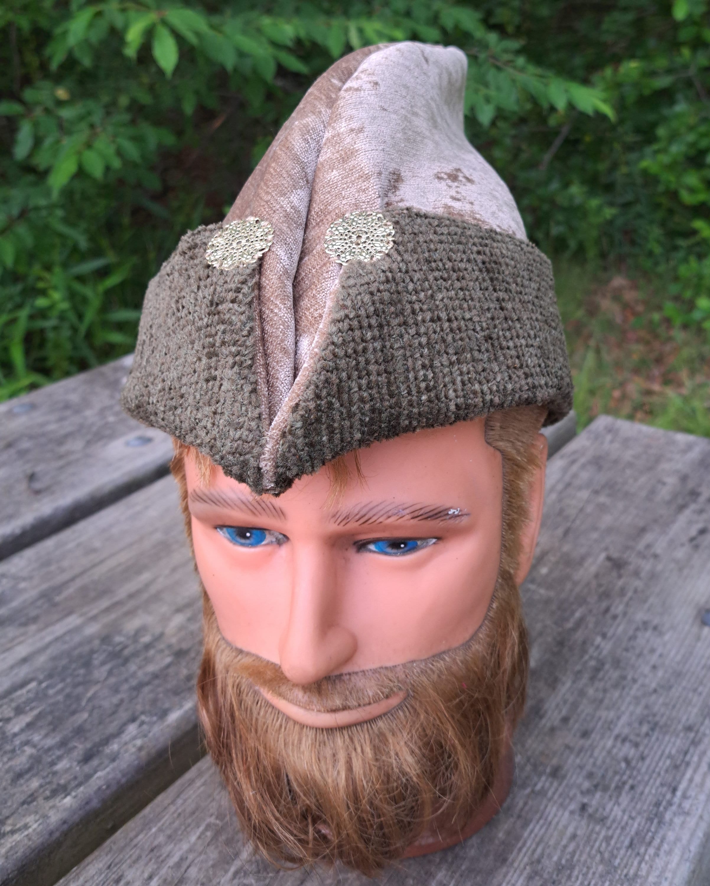 Renaissance Hat, Hunter's Cap, Tan, Green Band With Brass Accents - Etsy