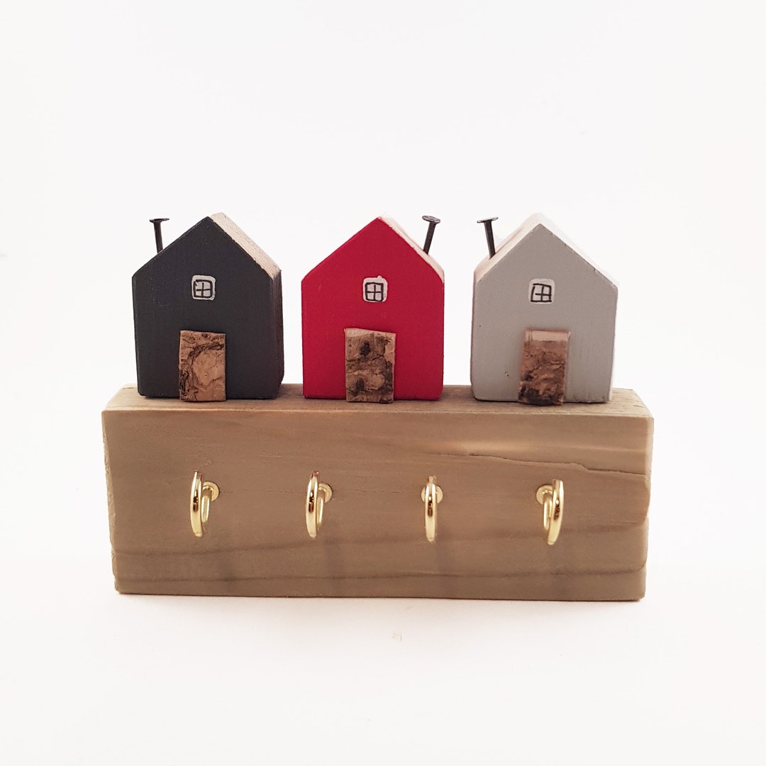 Grey and Red Wooden Key Holder Wood Key Holder for Wall Key Hooks ...