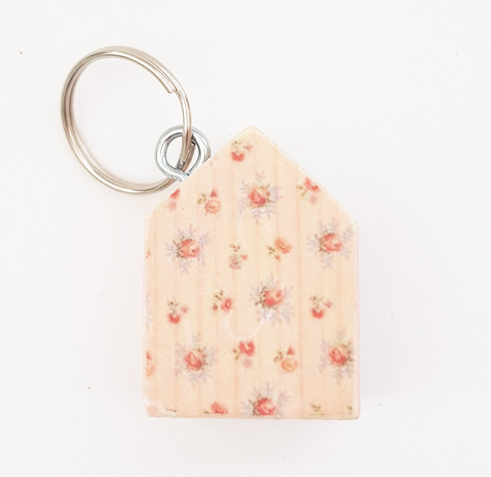 Keychain Cottage With Floral Reverse Pink Keyring Wooden House - Etsy UK