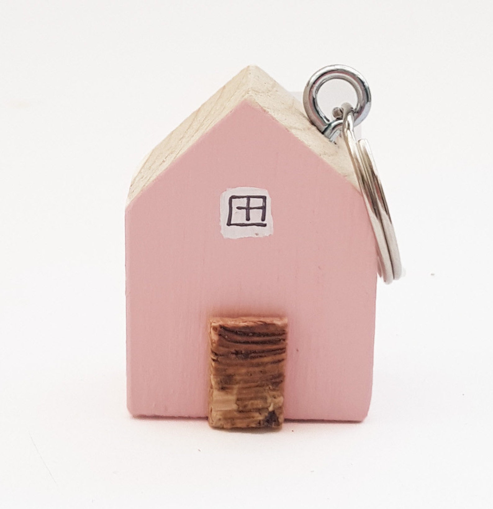 Keychain Cottage With Floral Reverse Pink Keyring Wooden House - Etsy UK