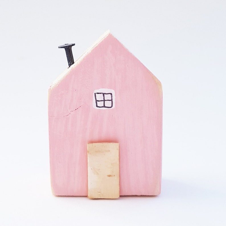 Pink Wood House With Floral Pattern on Reverse - Etsy UK