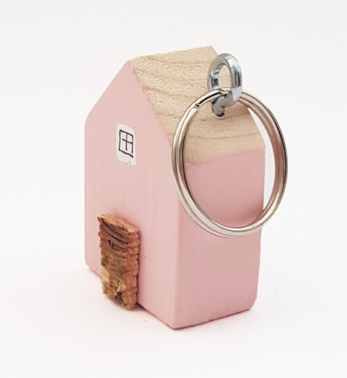 Keychain Cottage With Floral Reverse Pink Keyring Wooden House - Etsy UK