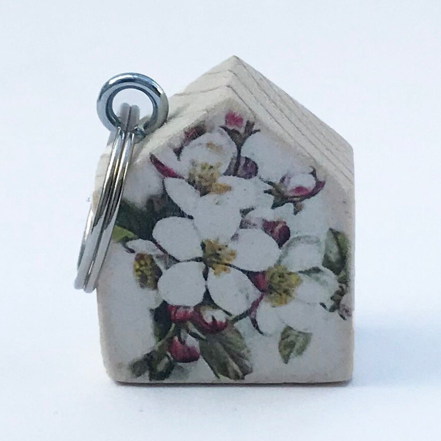 House Key Chain With Floral Pattern New Home Keyring Wooden - Etsy UK