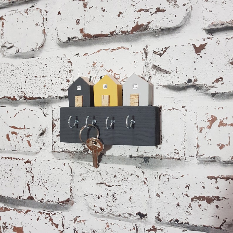 Key Holder With Grey and Yellow Wooden Houses Key Holder for - Etsy