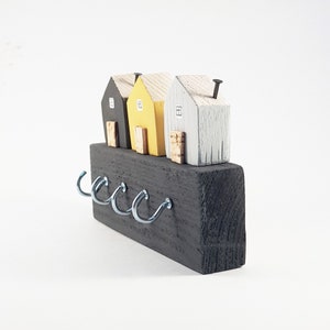 Key Holder With Grey and Yellow Wooden Houses Key Holder for Wall Key ...