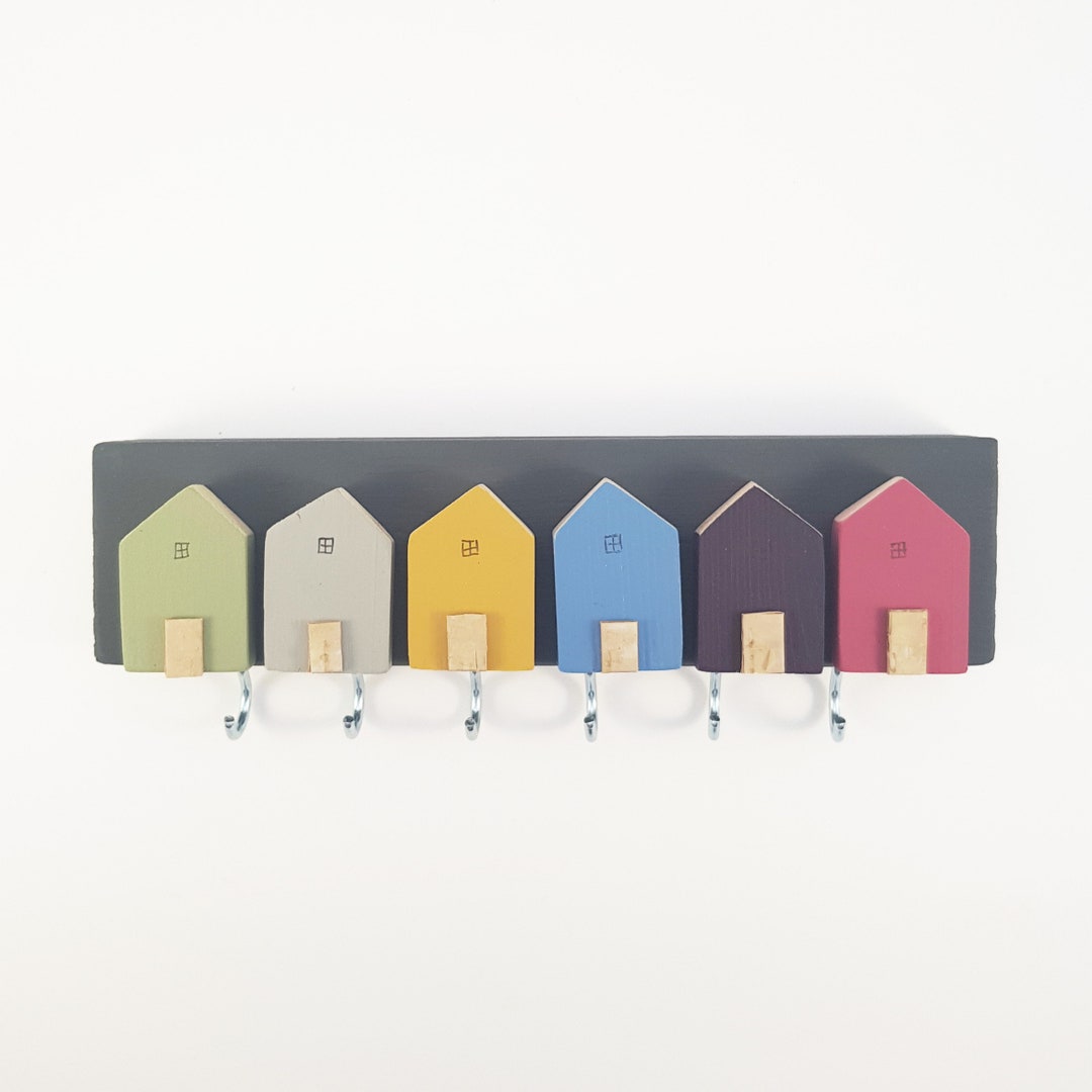 Wood House Key Holder. Colourful Art Key Rack. - Etsy